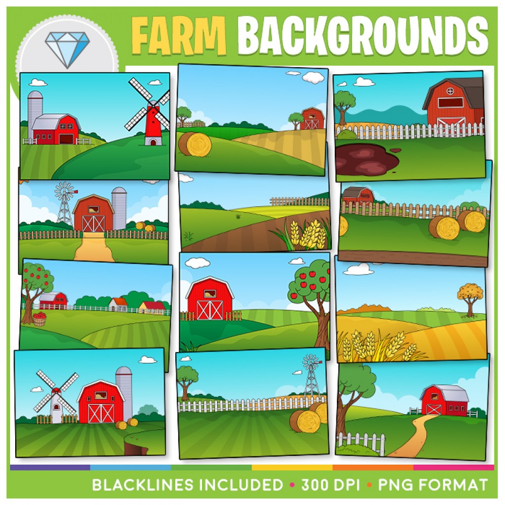 This set of Farm Backgrounds Clip Art is perfect for your next digital ...